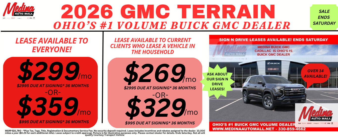 GMC TERRAIN LEASE DEALS NEAR AKRON, CLEVELAND AND MEDINA OHIO | Medina ...